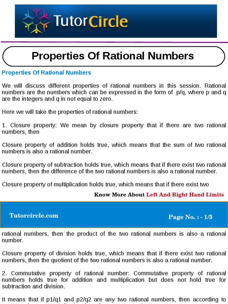 Properties of Rational Numbers | PDF | Rational Number | Fraction ...