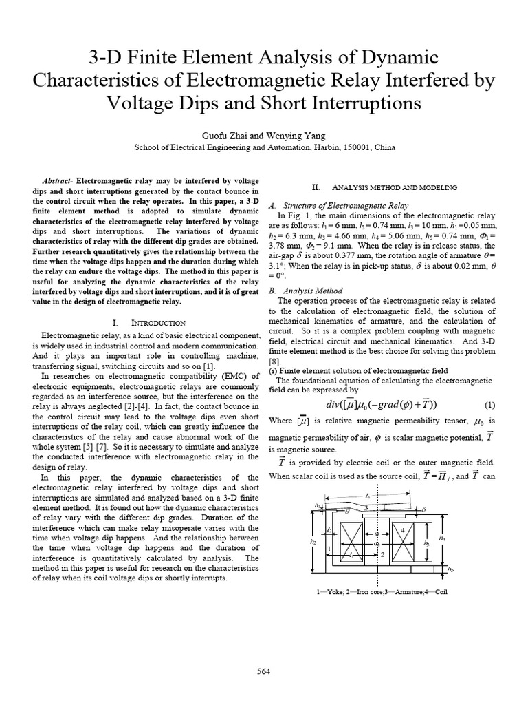 ZHAI 3-D Finite Element Analysis of Dynamic Characteristics of Electromagnetic Relay Interfered ...