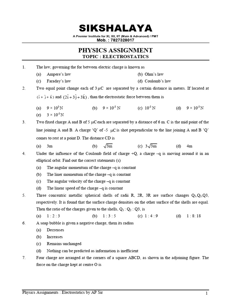 1_Electrostatics | PDF | Force | Electric Field
