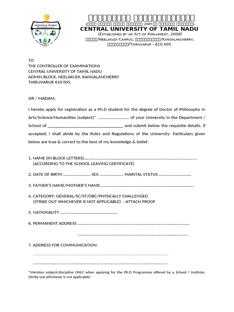 PHD Application Form Updated 29052025 | PDF | Academic Degree ...