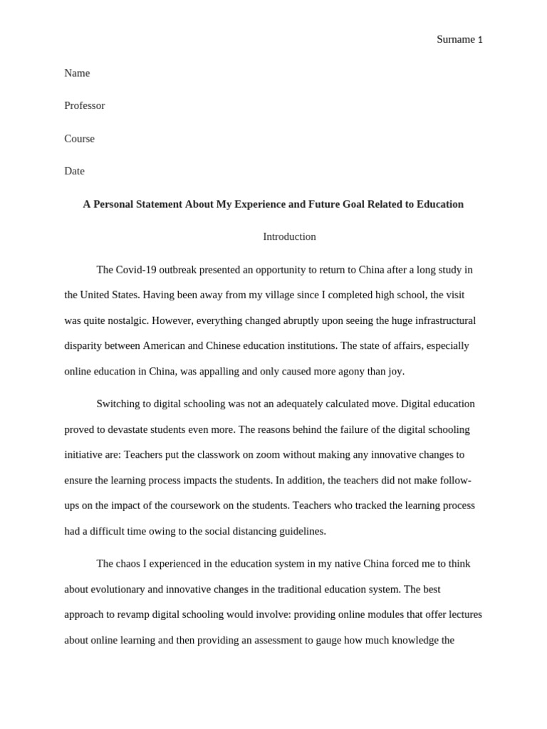 Personal Statement on Education Innovation | PDF | Educational ...