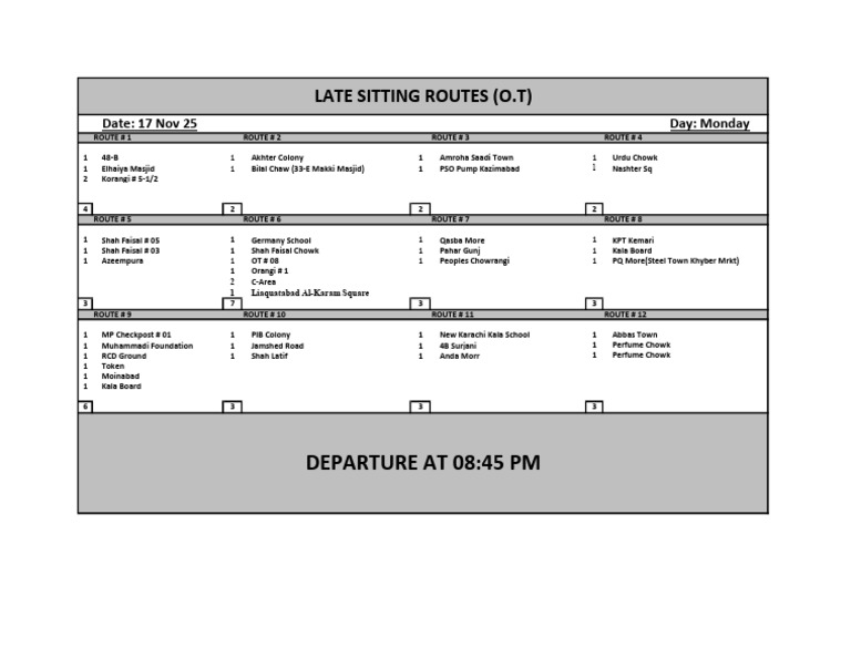 Karachi Late Sitting Bus Routes | PDF