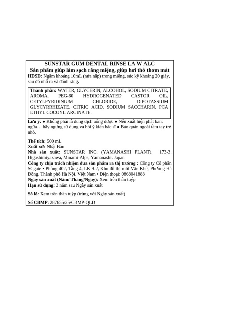 Sunstar Gum Dental Rinse La w Alc | PDF