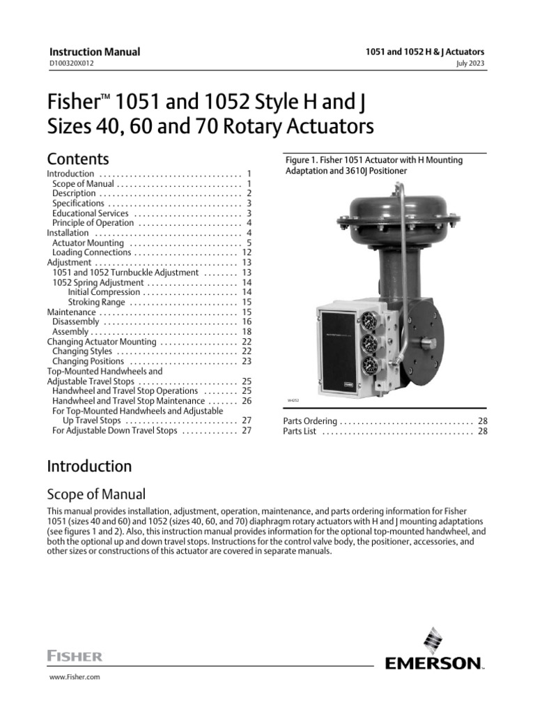 Instruction Manual Fisher 1051 1052 Style H J Sizes 40-60-70 Rotary ...