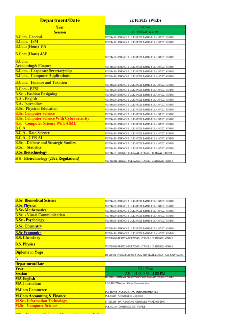 FSH Model Exam Timetable (OCT-2025) | PDF | Teaching Mathematics | Artificial Intelligence