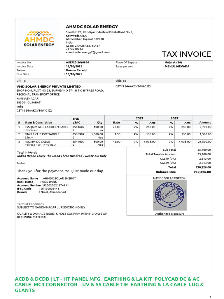Solar Energy Invoice for ACDB & DCDB Equipment | PDF | Government ...