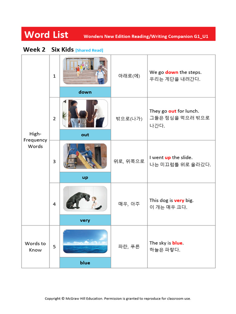 Word List g1 U1 w2 Kor Type A1 | PDF