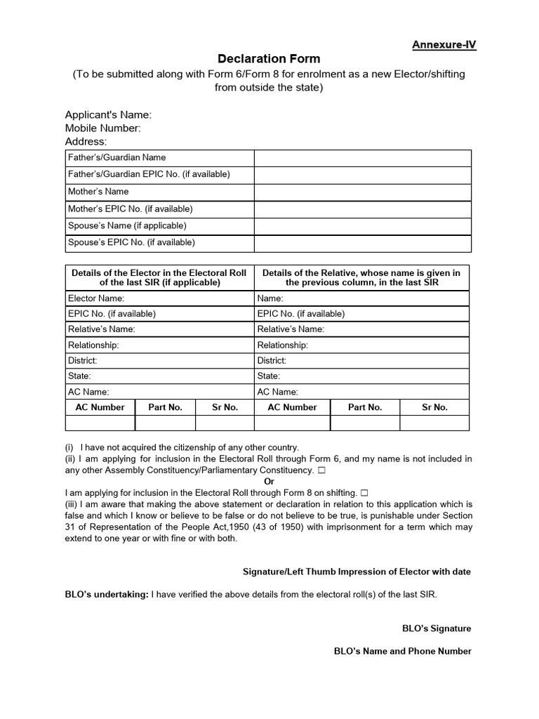 Electoral Roll Declaration Form Guide | PDF | Birth Certificate ...