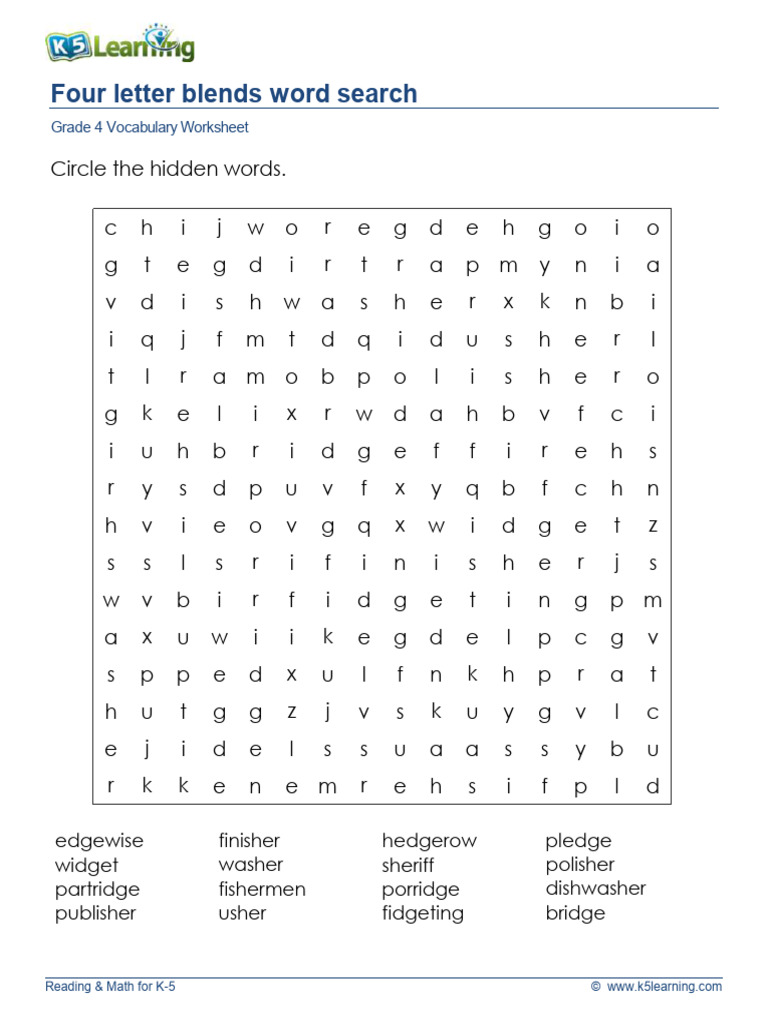 Grade 4 Four-Letter Blends Word Search | PDF | Linguistics | Reading ...
