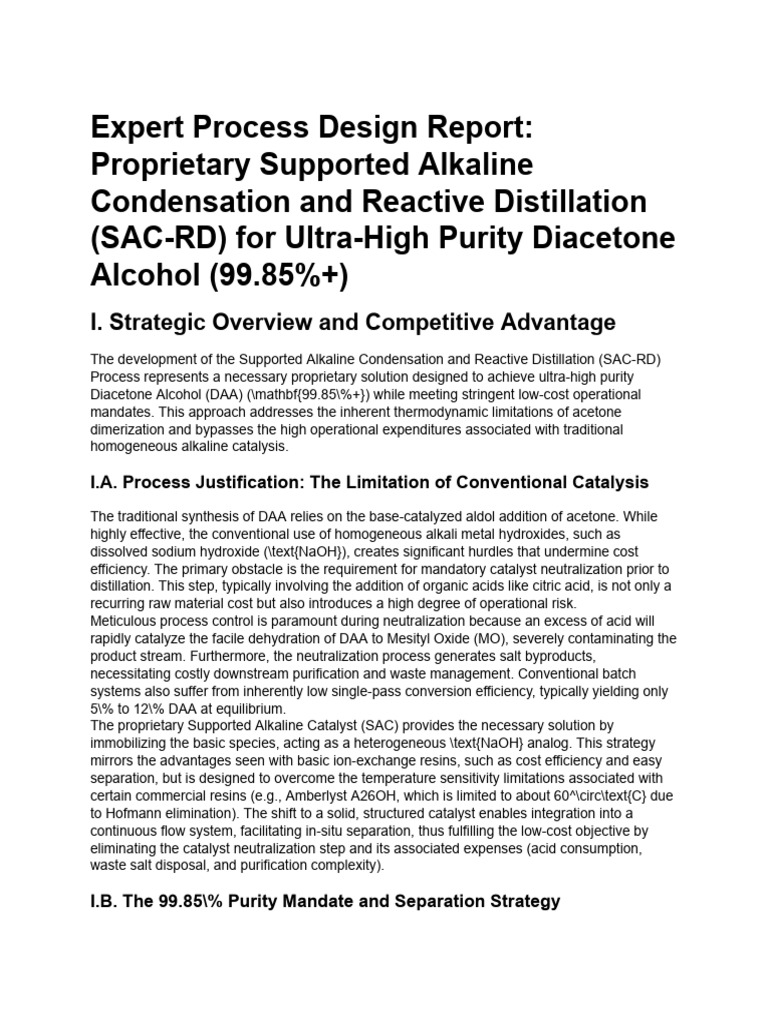 Ultra-Pure Diacetone Alcohol Production Process | PDF | Chemical ...