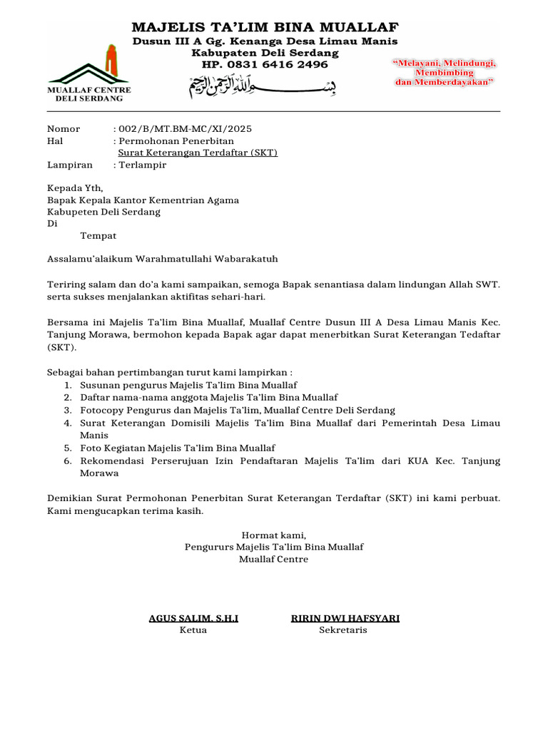 Surat Majelis Ta'Lim Bina Muallaf | PDF