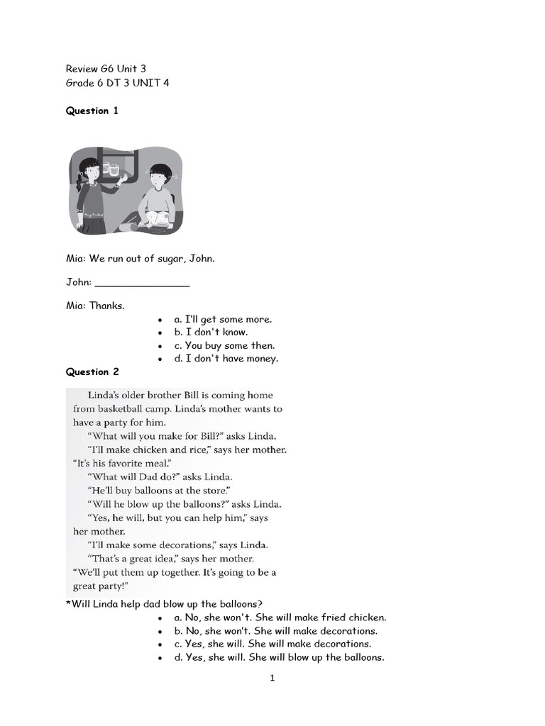 Grade 6 English Unit 3 Review Questions | PDF