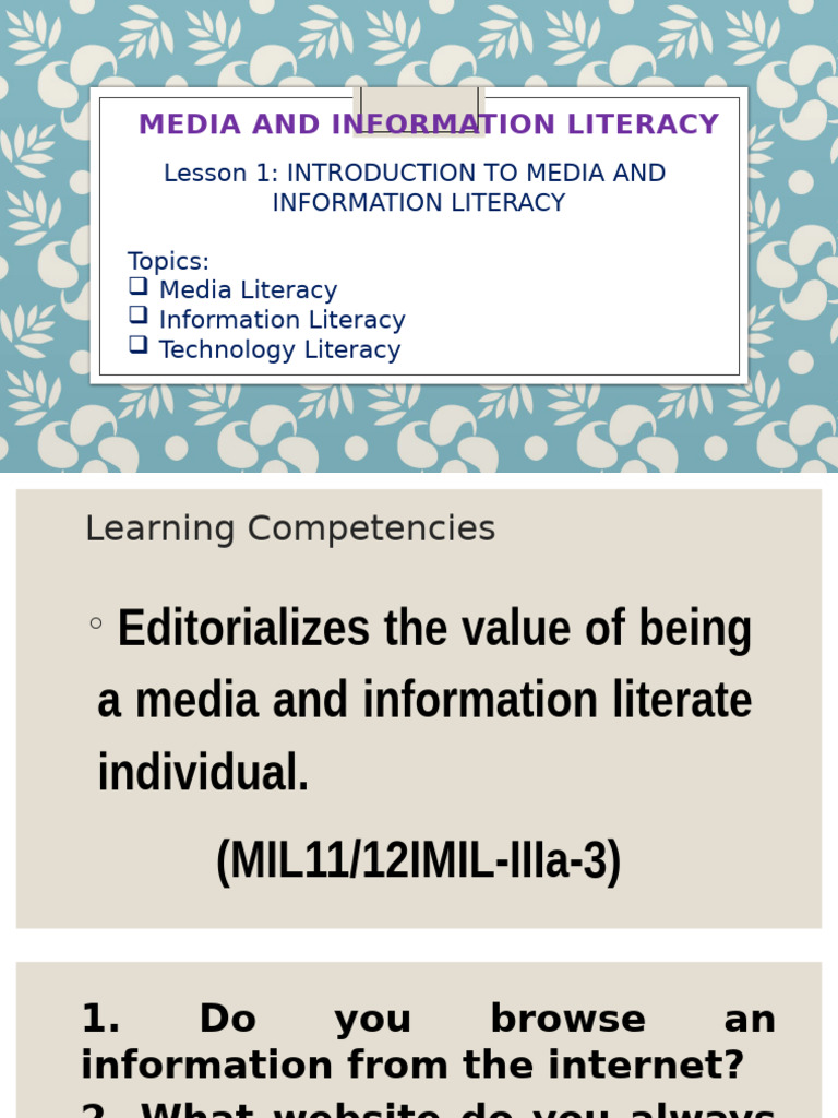 MIL Lesson 1 Intro To MIL Editorialize The Value of MIL 1 | PDF ...