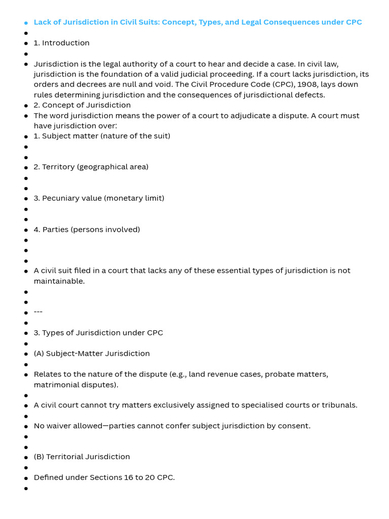 Jurisdiction in Civil Suits: Types & Consequences | PDF | Jurisdiction ...