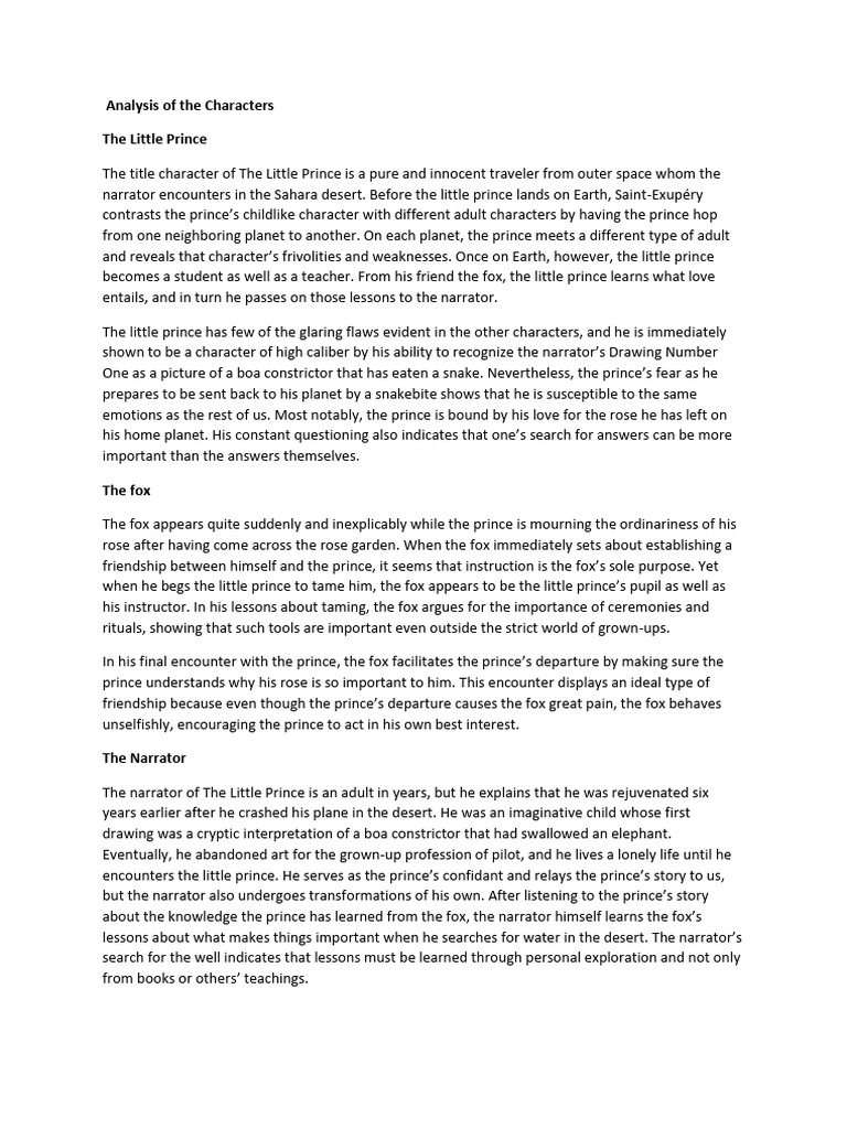 In Depth Analysis of The Characters | PDF | The Little Prince