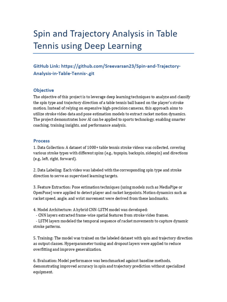 Spin and Trajectory Analysis Table Tennis | PDF | Deep Learning | Table ...