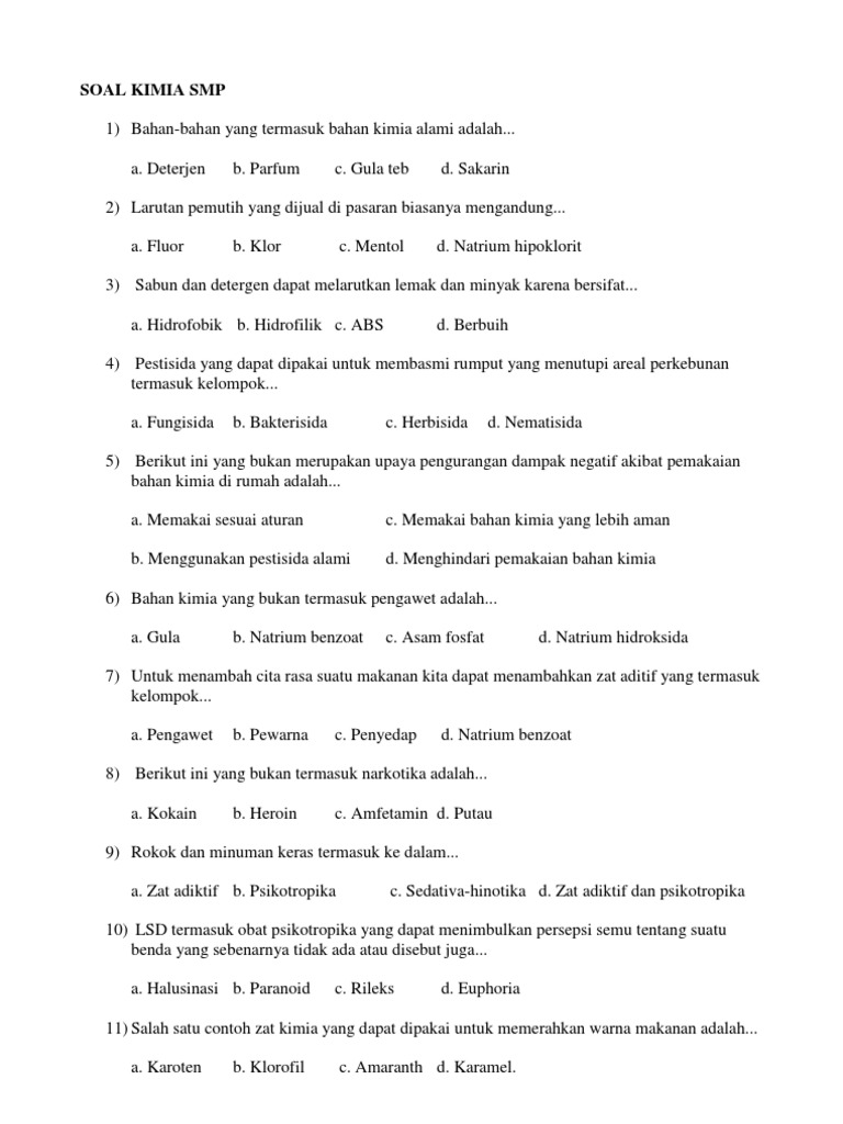 Soal Kimia SMP | PDF | Pengembangan Diri | Kesehatan Holistik