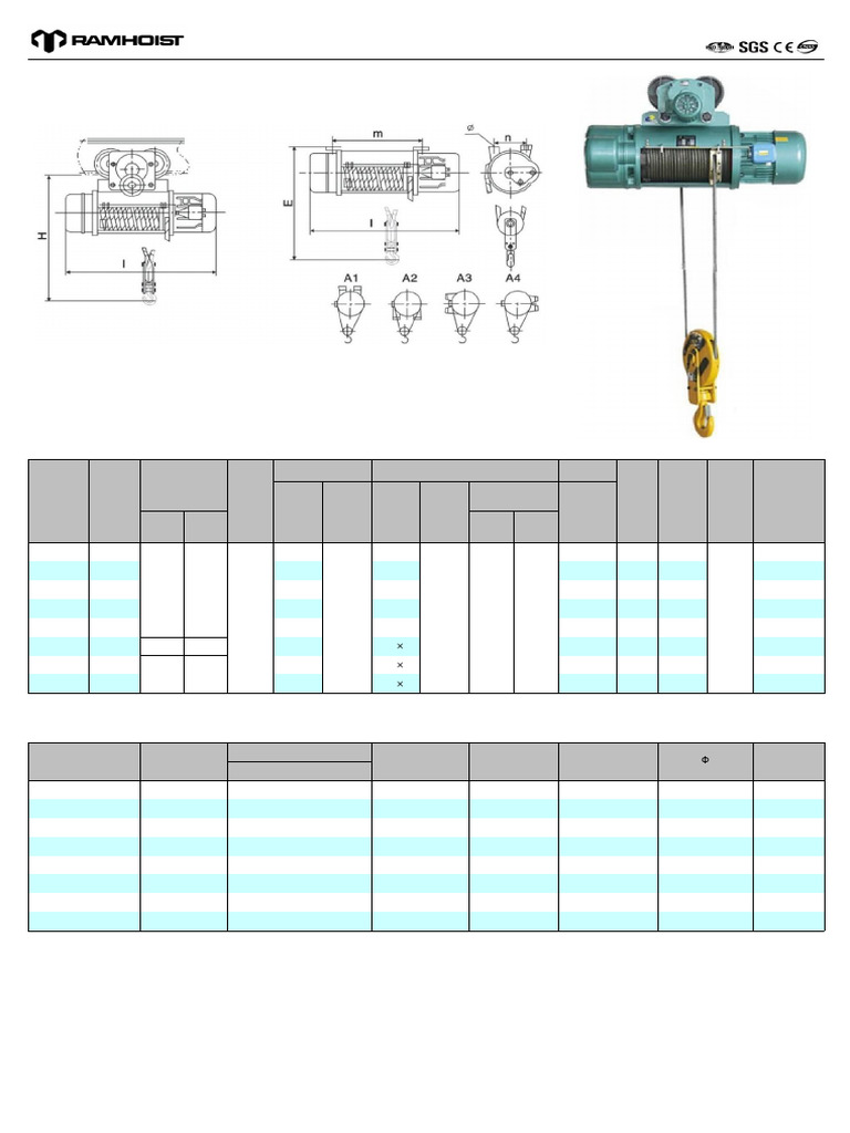 0.5Ton-20Ton: CD1 Electric Wire Rope Hoists Single Speed, 220v-700v, 50 ...