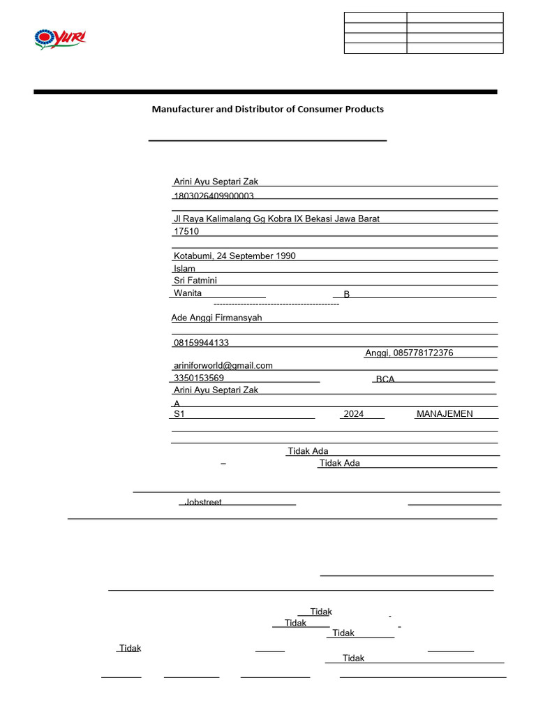 Biodata PT Joenoes Ikamulya (Yuri) - New | PDF