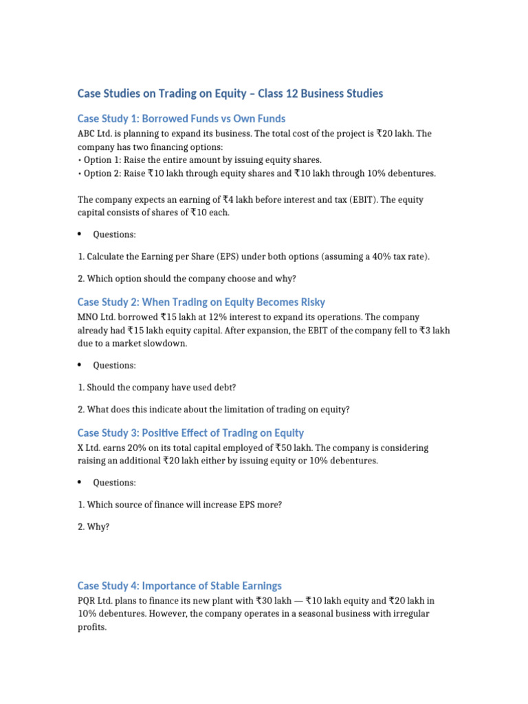 Trading On Equity Case Studies Class12 | PDF