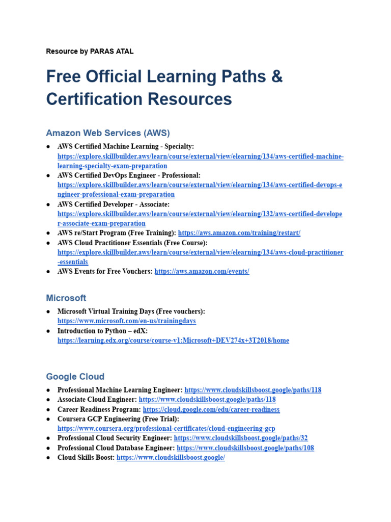 Free Official Learning Paths & Certification Resources | PDF