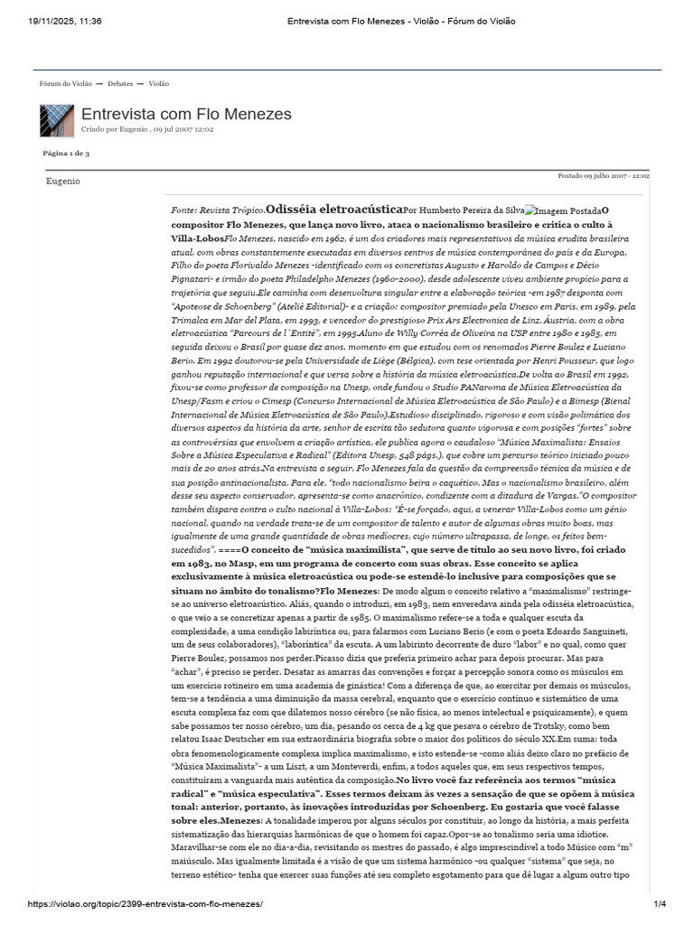 Entrevista Com Flo Menezes - Violão - Fórum Do Violão | PDF | Ludwig ...