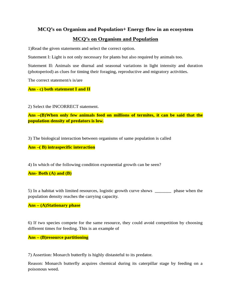 Organism and Population, Ecosystem and Energy Flow and Biodiversity ...