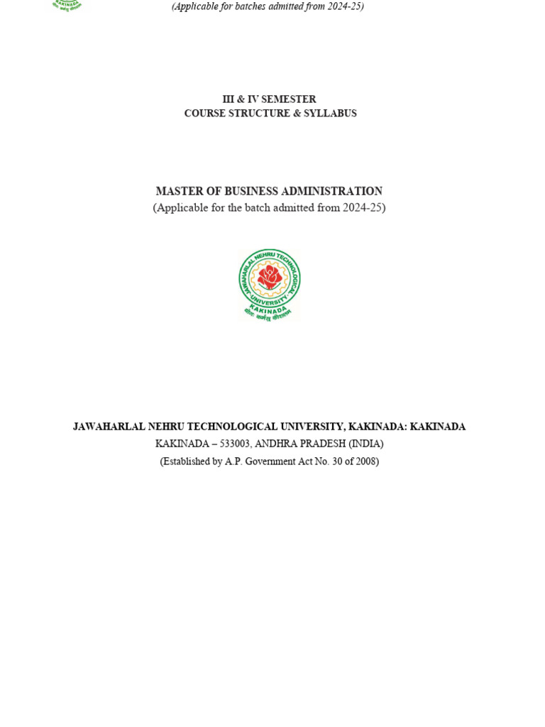 Jntuk r24 Mba III & IV Semester Syllabus | PDF | Human Resource ...
