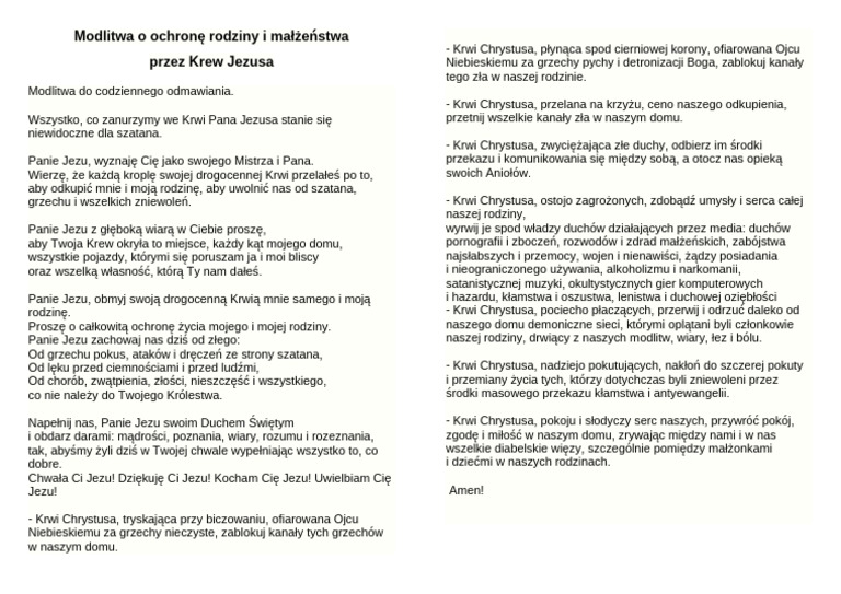 Modlitwa-o-ochrone-rodziny-i-malzenstwa-przez-Krew-Jezusa | PDF
