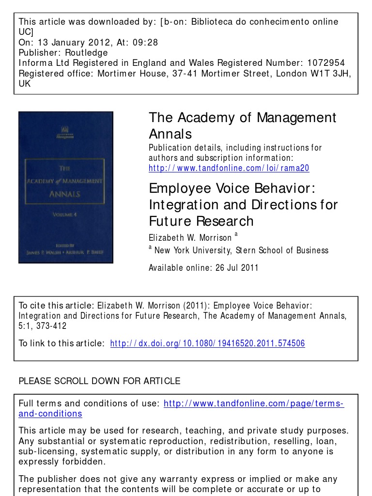 Employee Voice Behavior, MORRISON | PDF | Motivation | Motivational