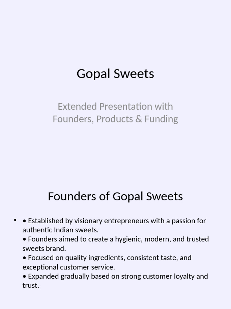 Gopal Sweets: Founders, Products & Growth | PDF