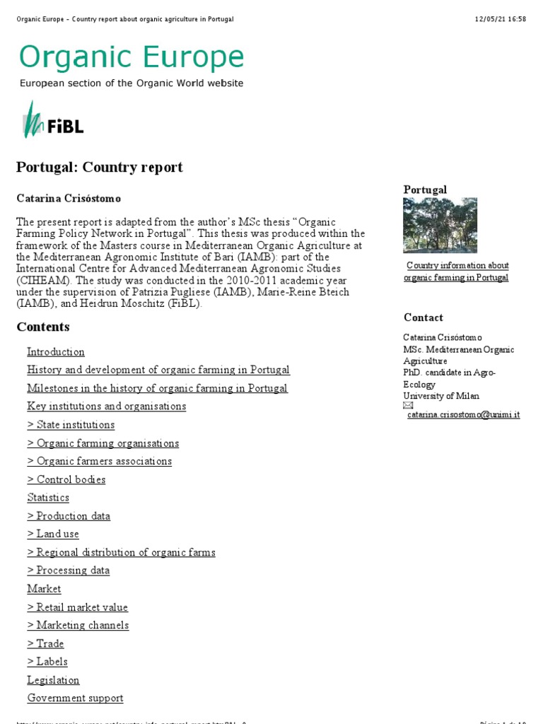Organic Europe - Country Report About Organic Agriculture in Portugal ...