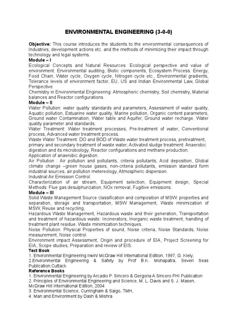 Environmental Engineering (3-0-0) : Objective: This Course Introduces ...