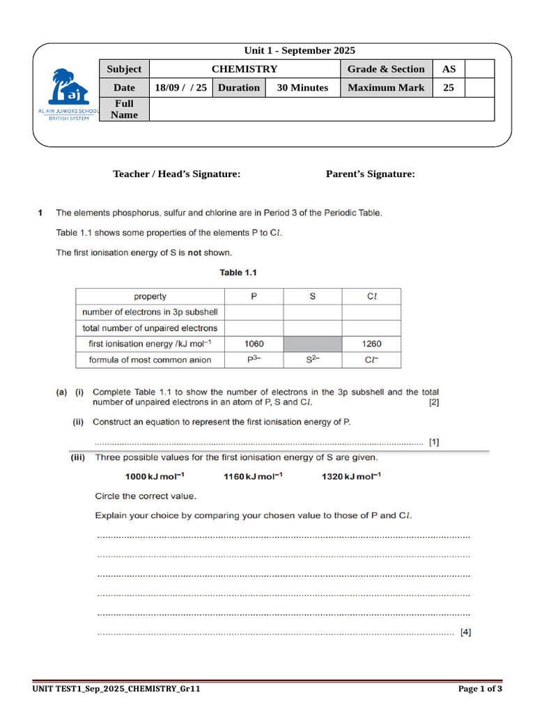 Gr11 Subject Unit Test QP (2) - 3 | PDF