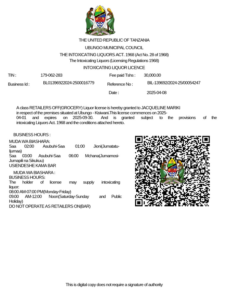 Tanzania Liquor License for Retailers | PDF | Alcohol | Alcohol Law