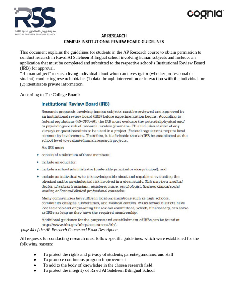 AP Research Human Subjects Guidelines | PDF | Institutional Review Board