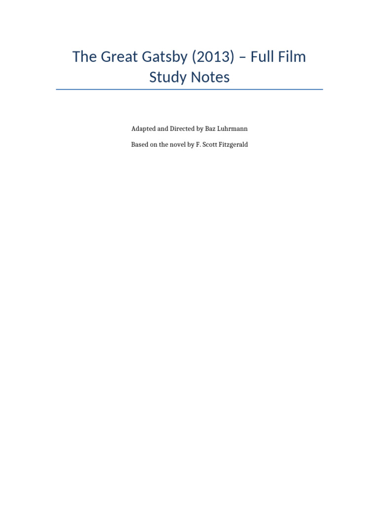 The Great Gatsby (2013) Film Study Guide | PDF | The Great Gatsby