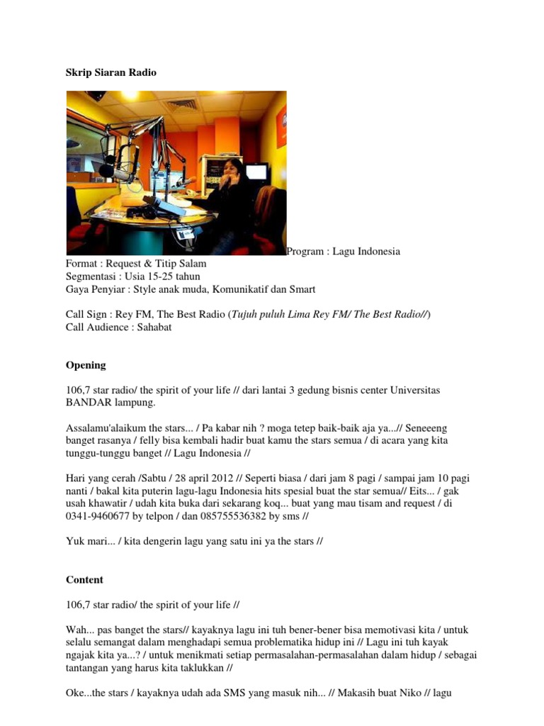 Skrip Siaran Radio | PDF | Seni & Disiplin Bahasa