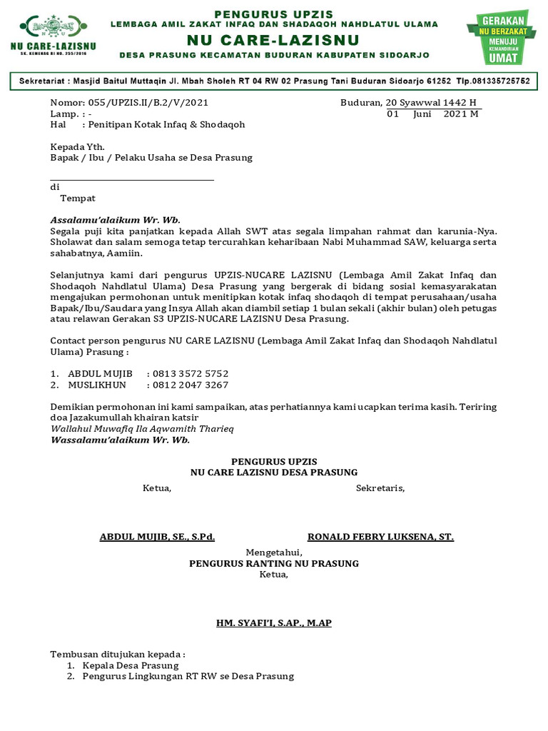 Nu Care Lazisnu - Surat Permohonan Penempatan Kotak | PDF