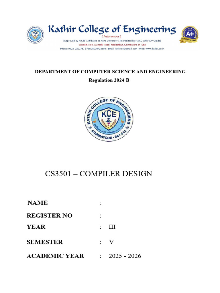 Compiler Design Lab Record | PDF | Parsing | Computer Program