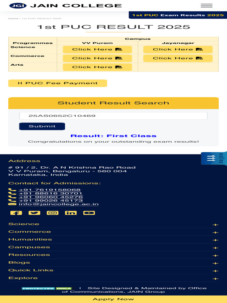 1st PUC Exam 2025 Results Check Your I PUC Result Online – JAIN College ...