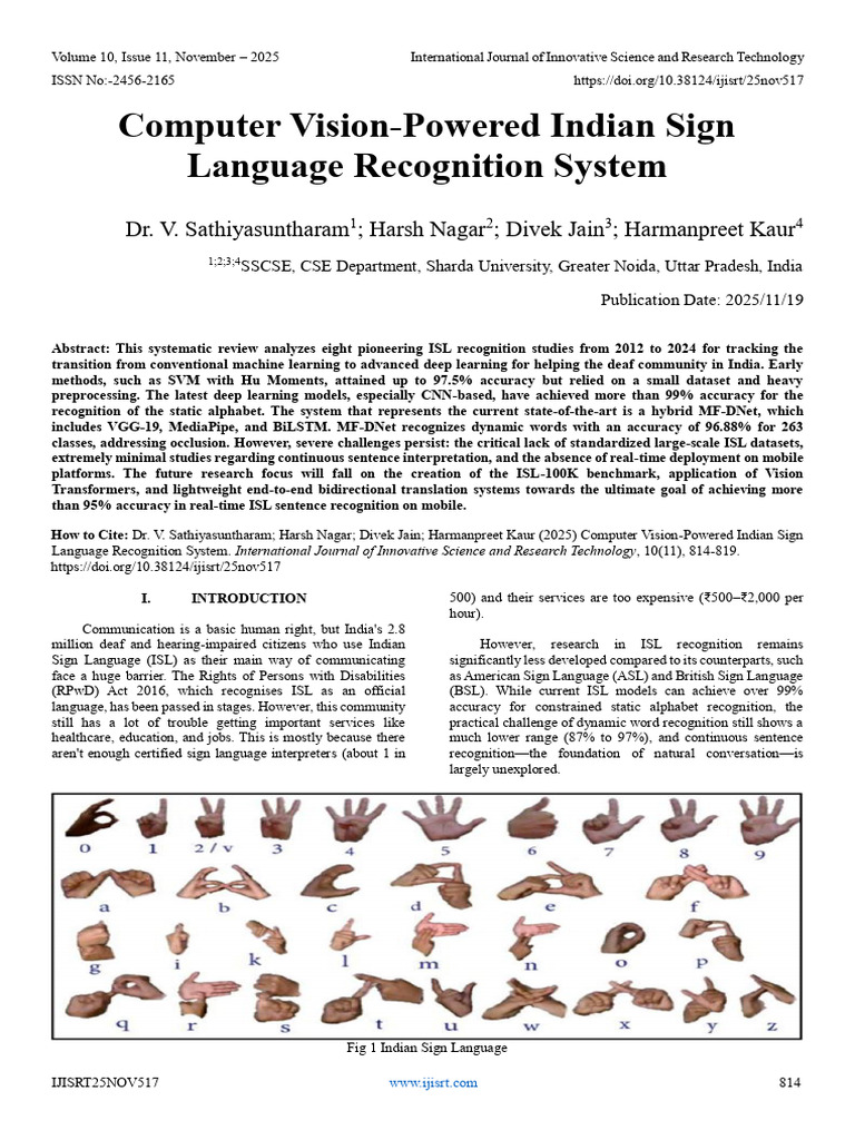 Computer Vision-Powered Indian Sign Language Recognition System | PDF | Eigenvalues And ...