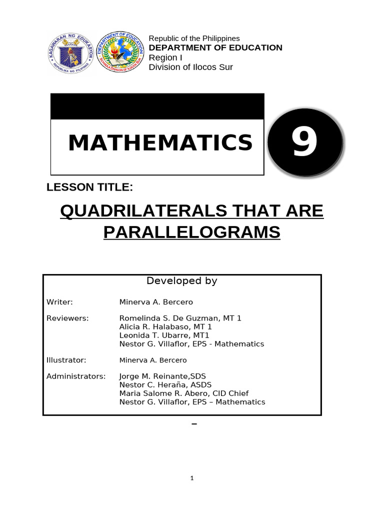 Math 9 SLK Q3 WK1 Mbercero | PDF | Rectangle | Euclidean Geometry