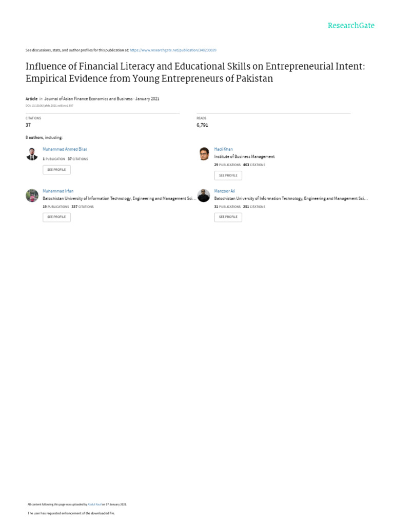 In Uence of Financial Literacy and Educational Skills On ...