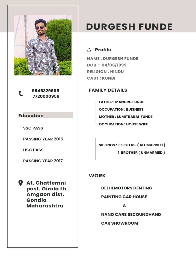 Durgesh Fundé: Profile & Family Details | PDF