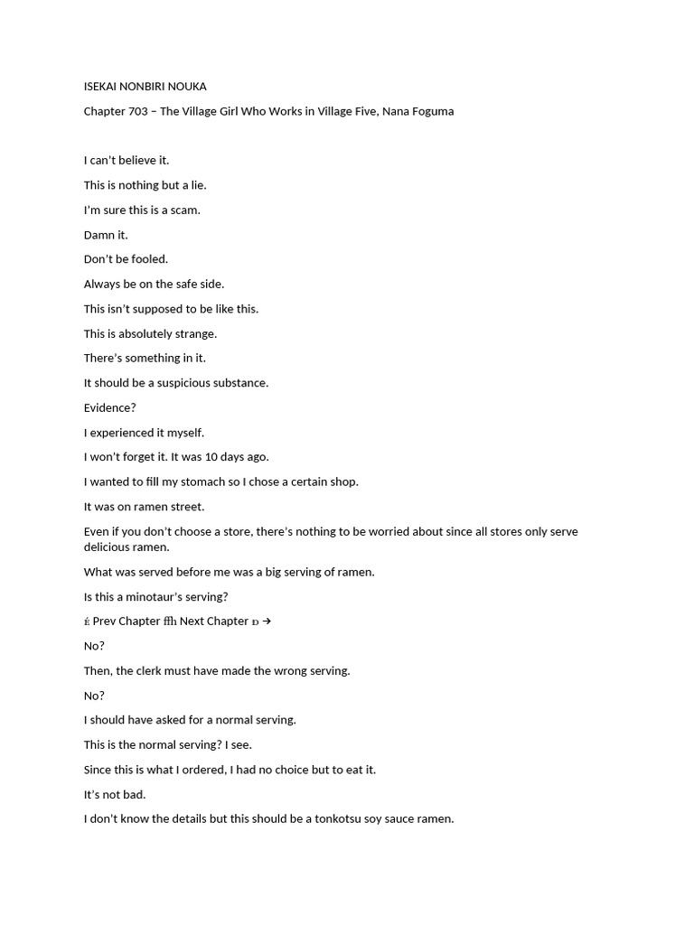 ISEKAI NONBIRI NOUKA Chapter 703 - The Village Girl Who Works in Village Five, Nana Foguma | PDF