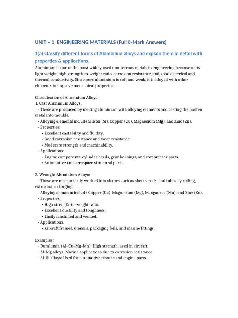 Unit 1 Engineering Materials Full | PDF | Steel | Cast Iron