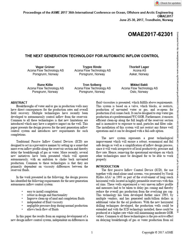 The Next Generation Technology For Automatic Inflow Control | PDF ...