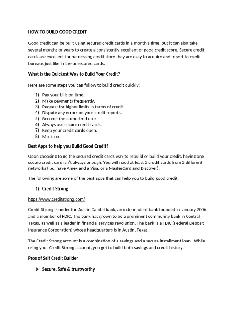 Build Good Credit Fast: Tips & Apps | PDF | Credit Card | Credit