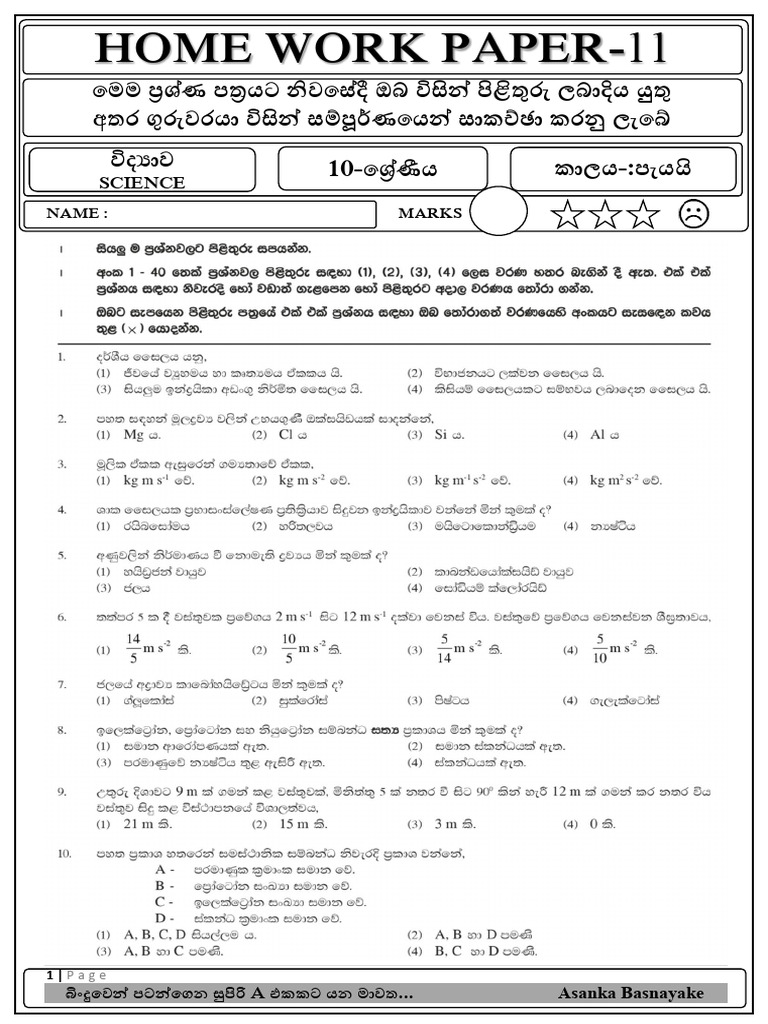 Home Work Paper Template 11s | PDF